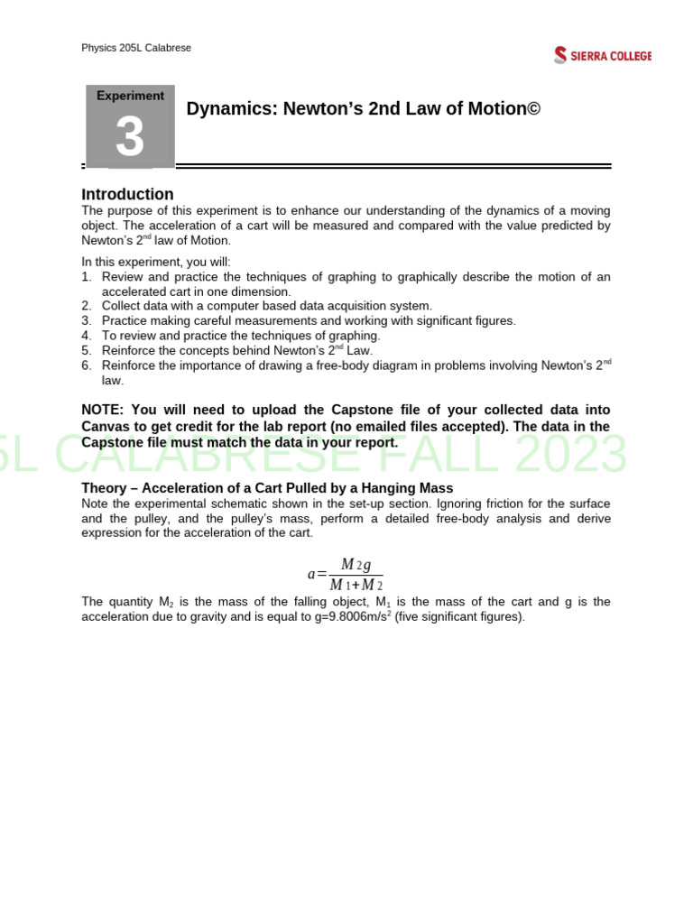 03 Physics 205 Lab 3 Accelerating Cart F23 | PDF