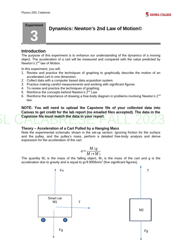 03 Physics 205 Lab 3 Accelerating Cart F23 | PDF
