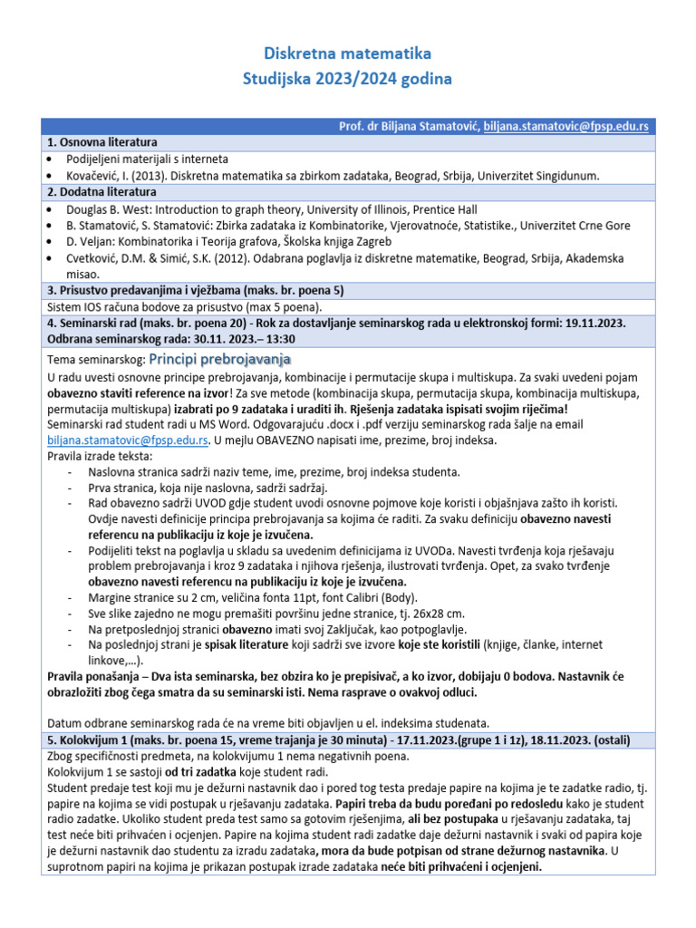 Karton Predmeta FITI Diskretna Matematika | PDF