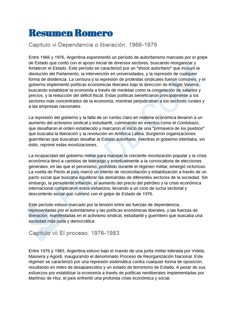 Resumen Romero de UBA XXI | PDF
