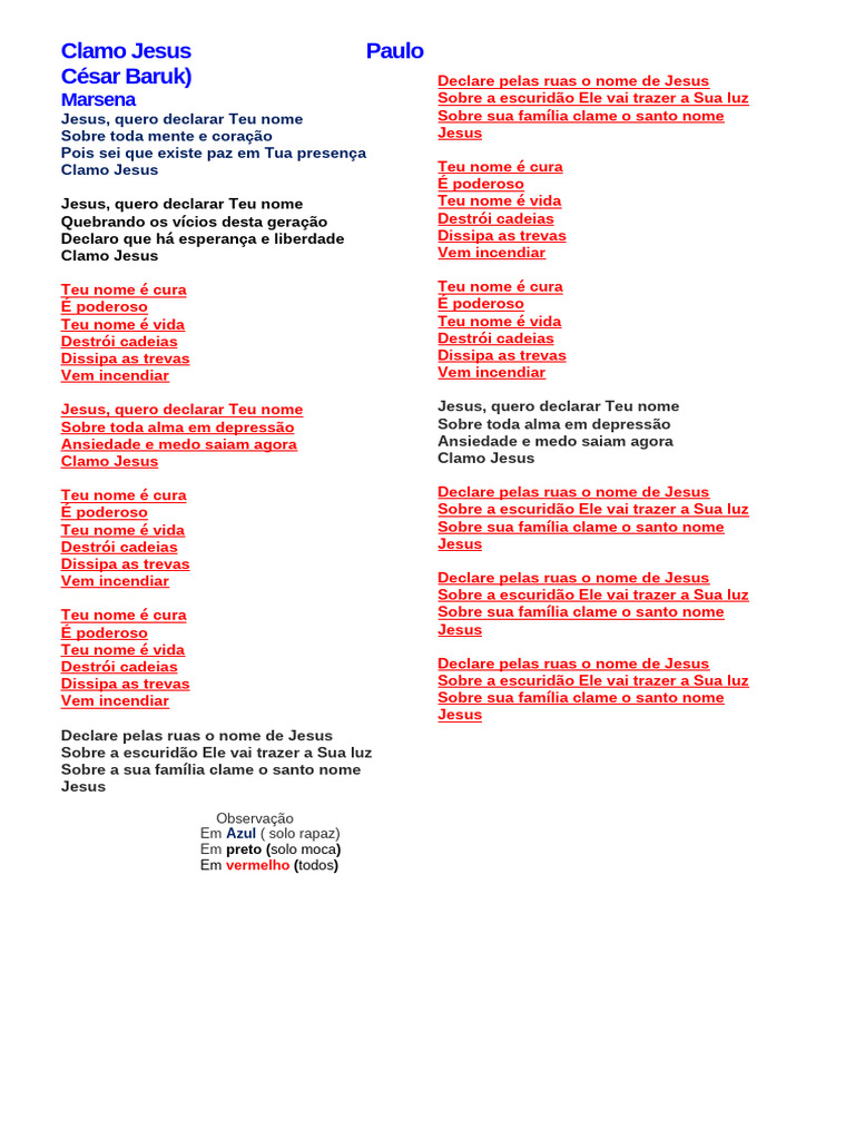 Clamo Jesus Paulo César Baruk | PDF