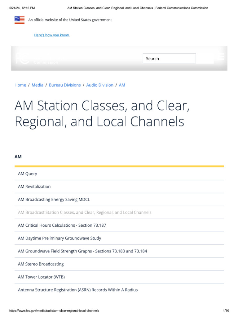 AM Station Classes - FCC | PDF