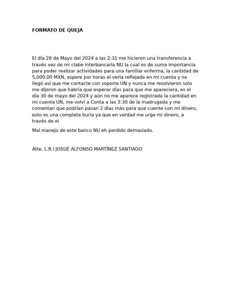 Formato de Queja | PDF