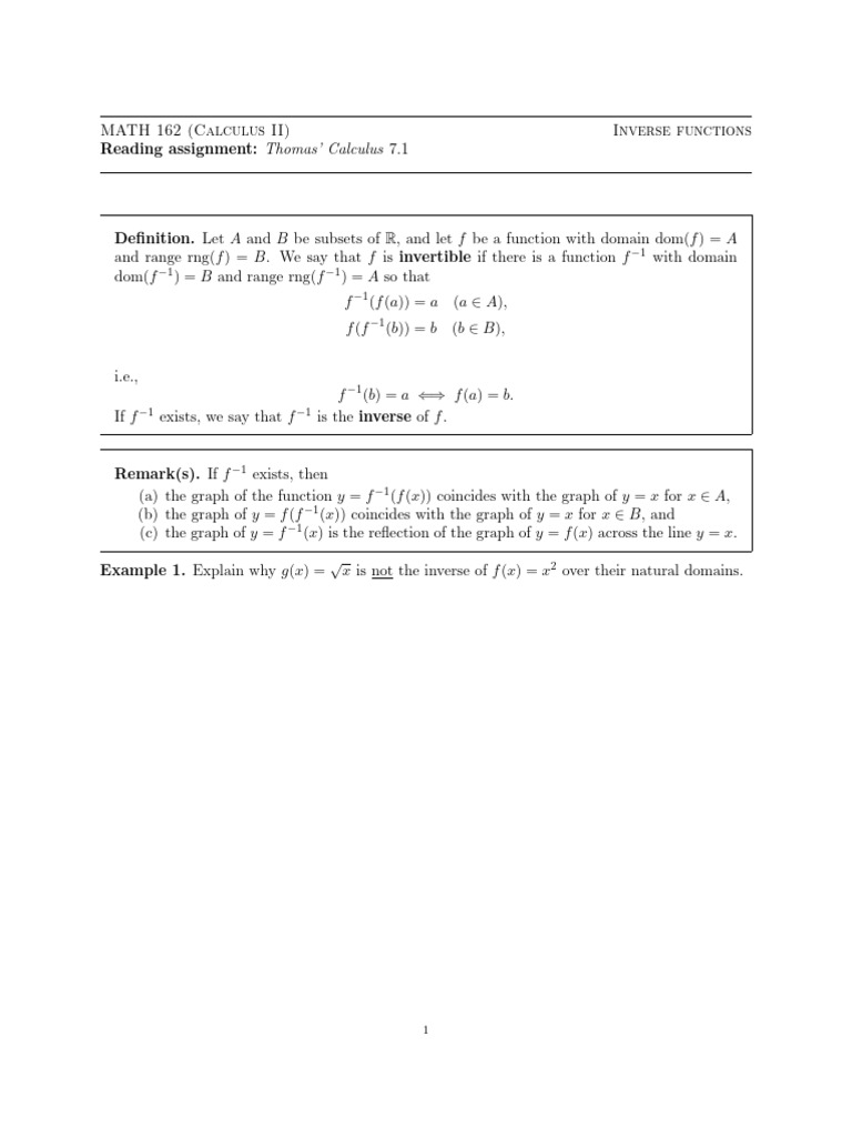 7-1 Inverse Functions | PDF