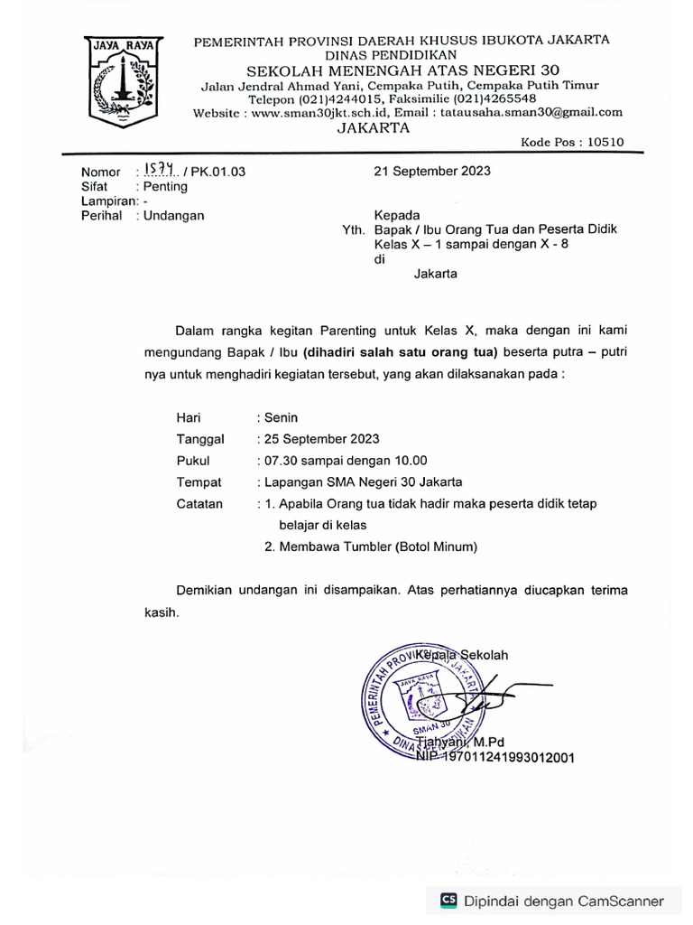 Undangan Parenting Kelas X | PDF