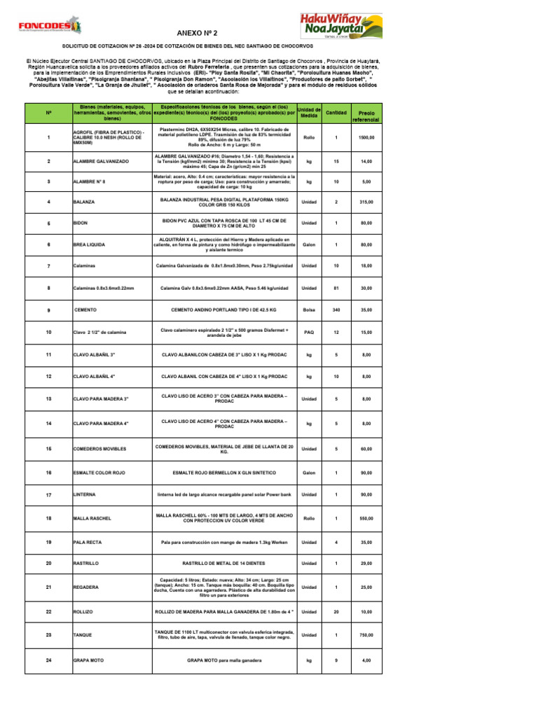 Anexo 2 - SC 26-2024 NEC Santiago de Chocorvos | PDF