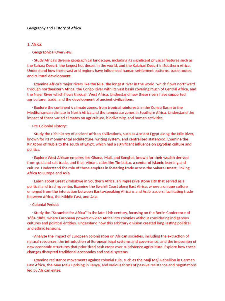 Geography and History of Africa for history ppr 2 DM | PDF