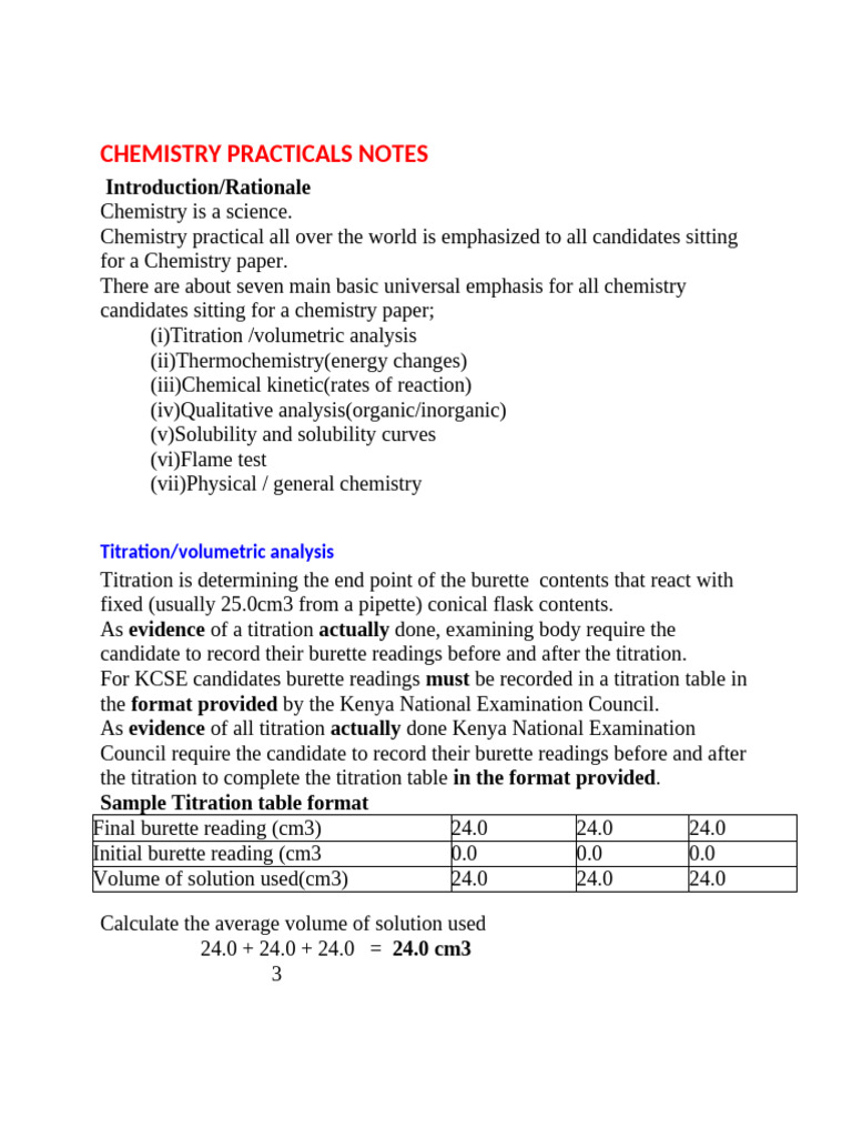 Chemistry Practicals Notes | PDF