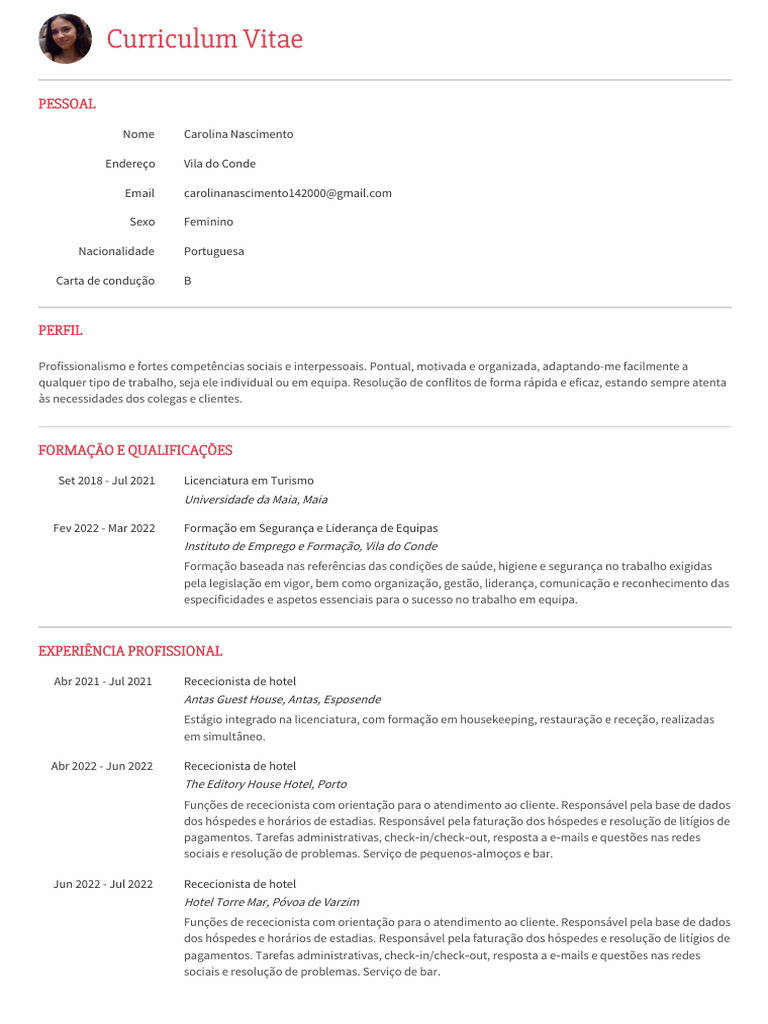 CV Carolina Nascimento #1 | PDF