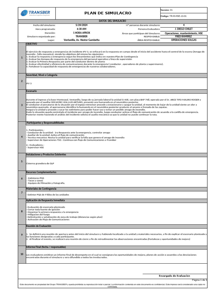 TR R HSE 13 01 Plan de Simulacro | PDF