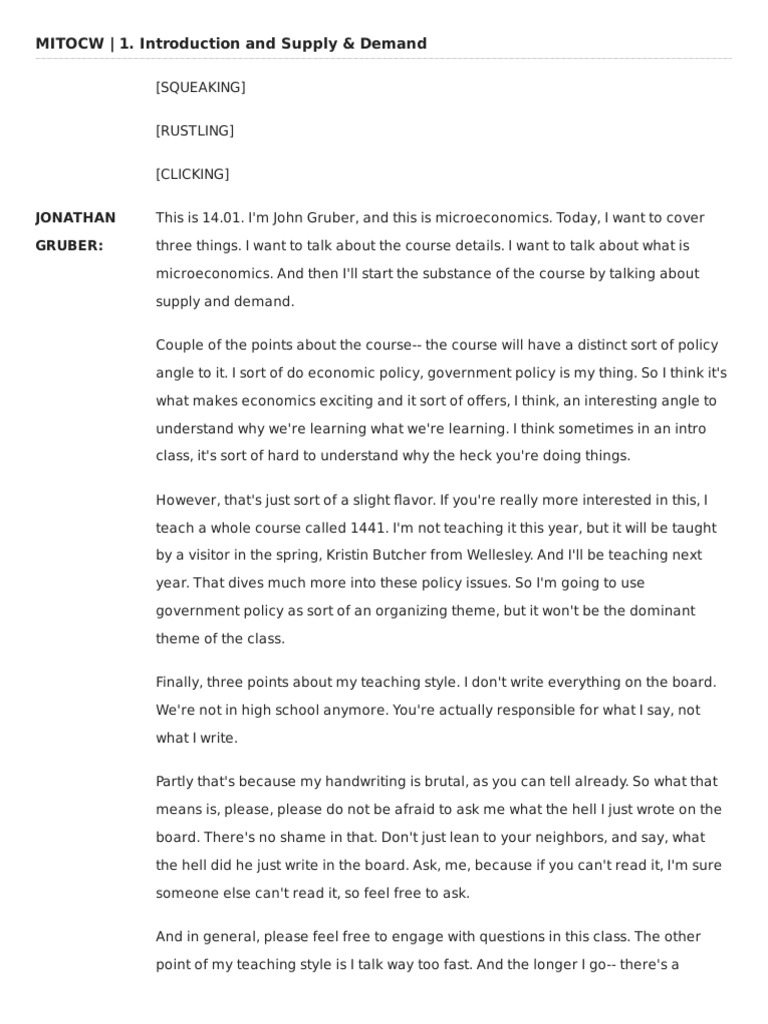 microeconomics transcript lecture | PDF