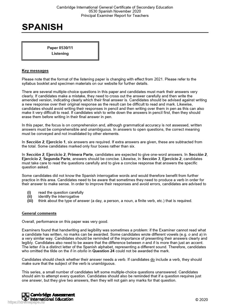 Spanish: Paper 0530/11 Listening | PDF