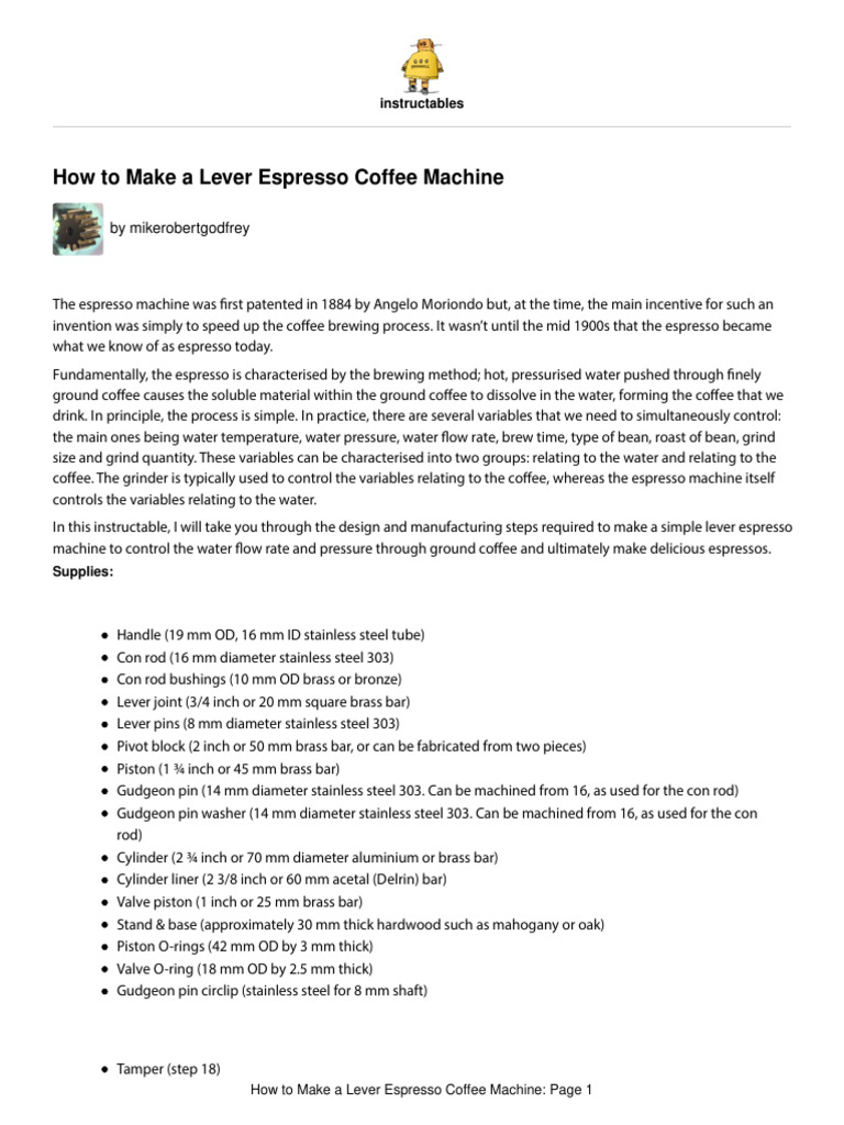 How To Make A Lever Espresso Machine | PDF