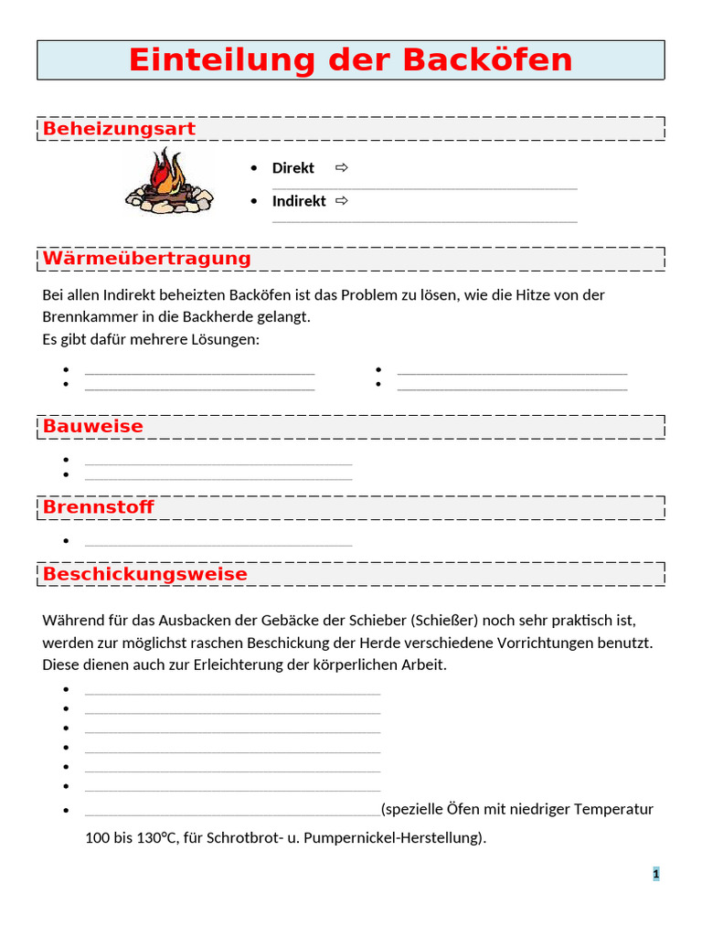 02_Einteilung_der_Backöfen_ARBEITSBLATT | PDF