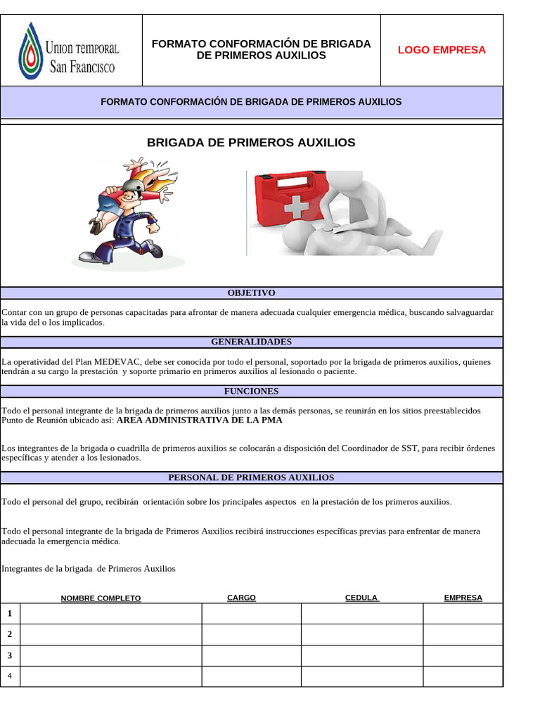 FT-SST-079 Formato Conformación de Brigada Primeros Auxilios | PDF