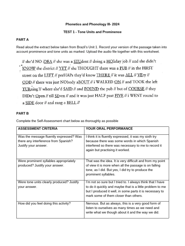 Test 1 - Tone Units and Prominence | PDF