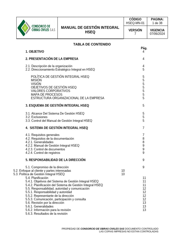 Hseq-Mn-01 Manual de Gestión Integral Hseq V5 | PDF