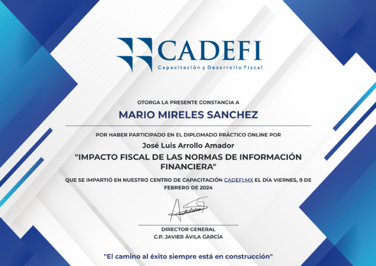 Constancia - Cadefi - Impacto Fiscal de Las Normas de Información Financiera | PDF