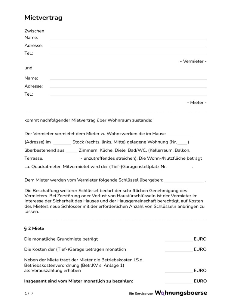 Wohnungs Mietvertrag | PDF