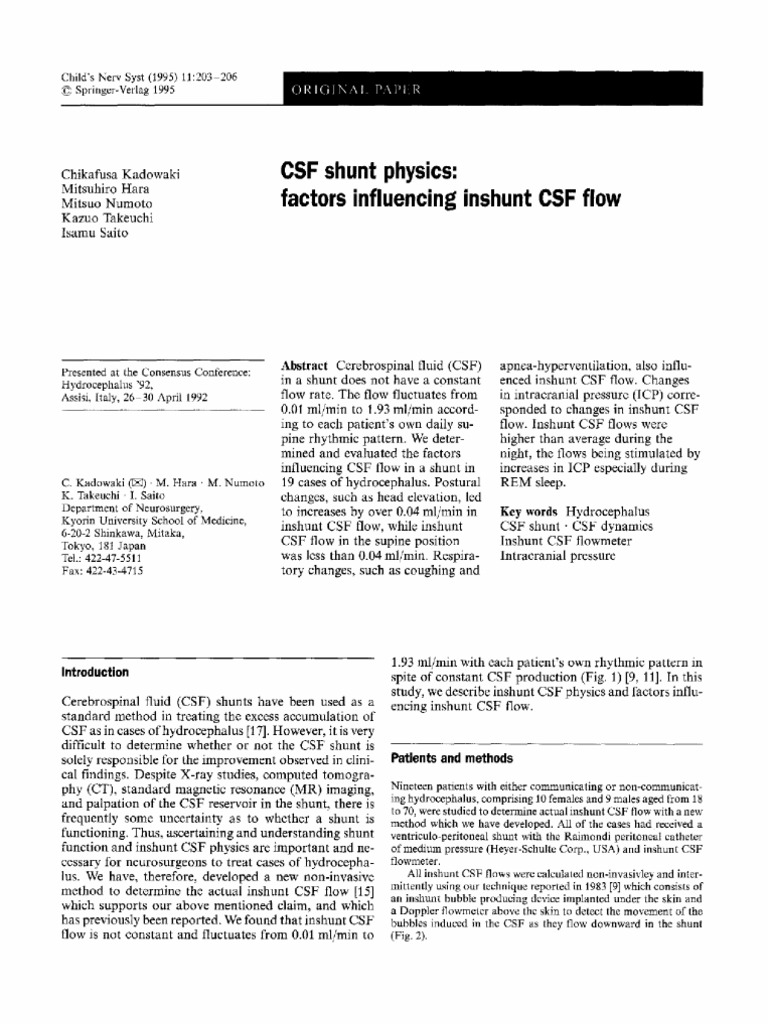 CSF Shunt Physics: Factors Influencing Inshunt CSF Flow | Download Free ...