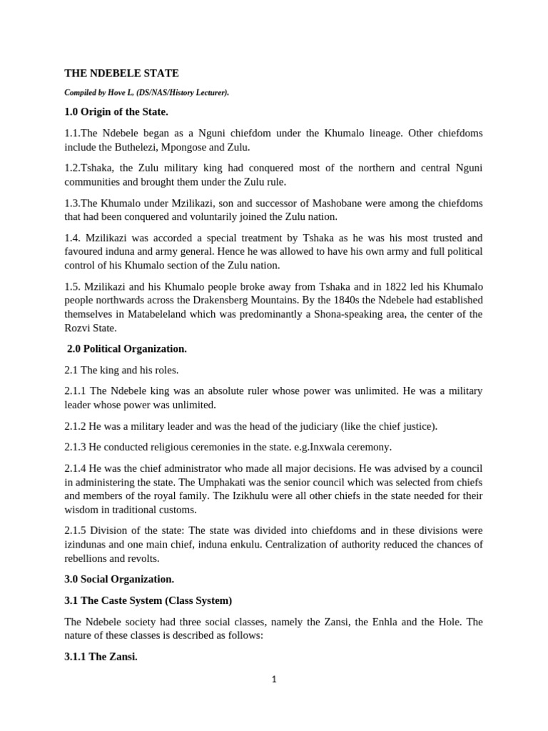 The Ndebele State | PDF