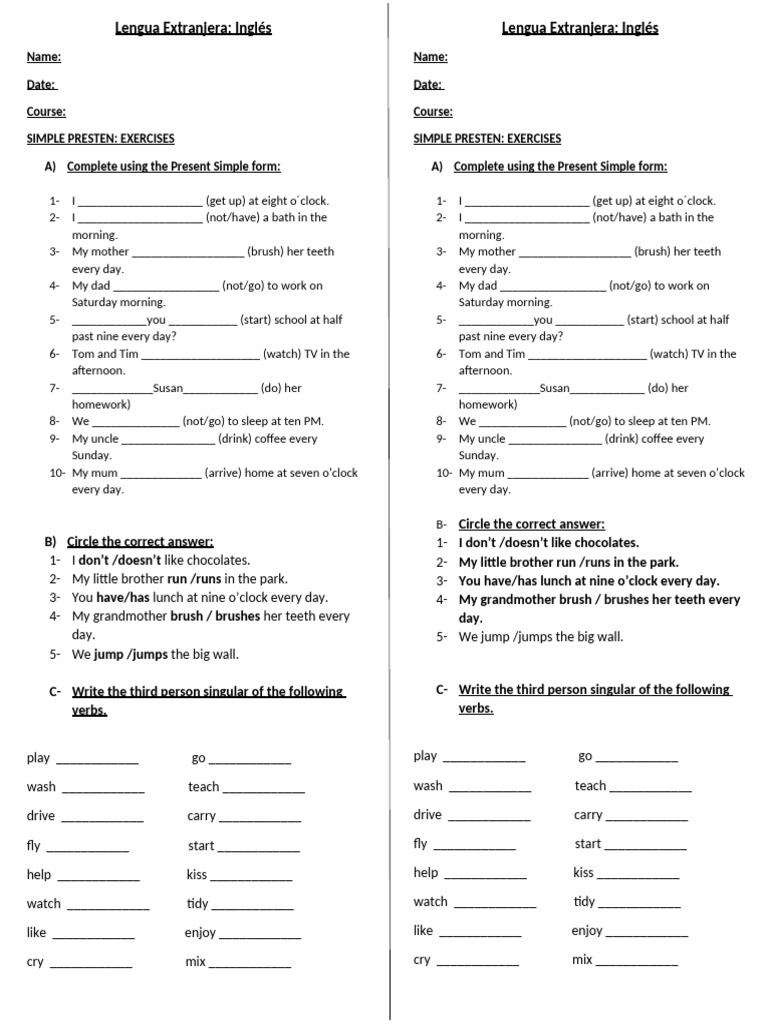 SIMPLE PRESTENT Exercises TP | PDF