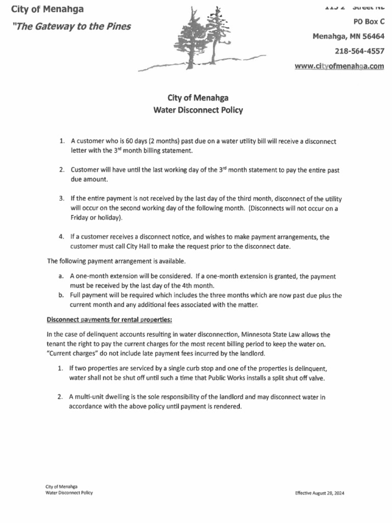 City of Menahga Water/Sewer Disconnect Policy | PDF