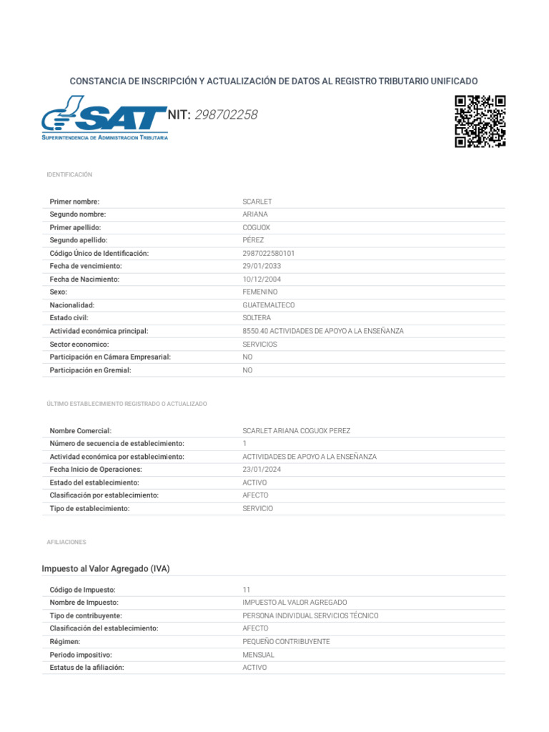 Portal SAT - Impresión de RTU - Guatemala | PDF