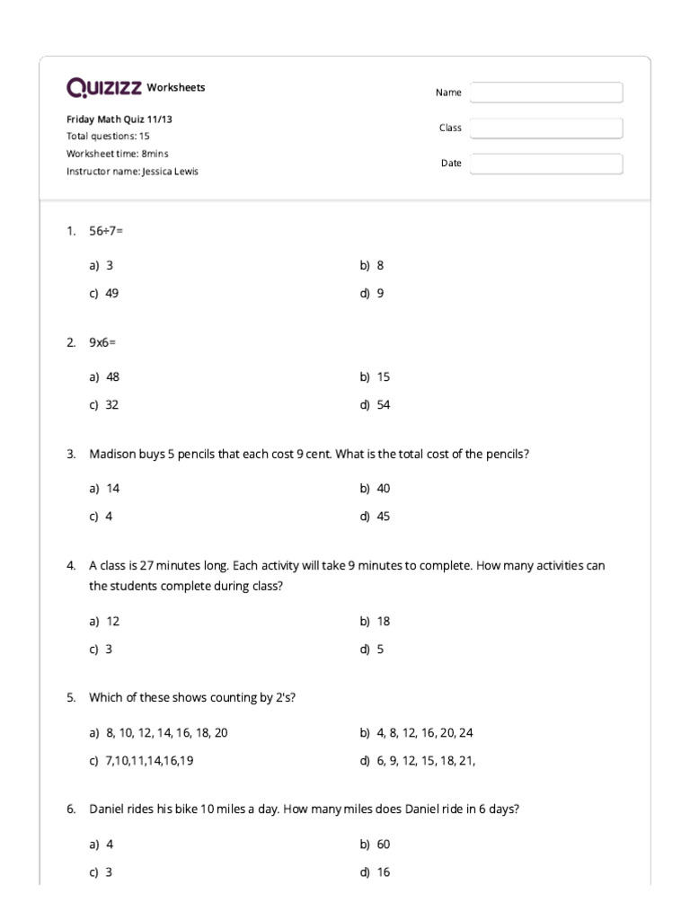 Friday Math Quiz 11 - 13 - Quizizz | PDF