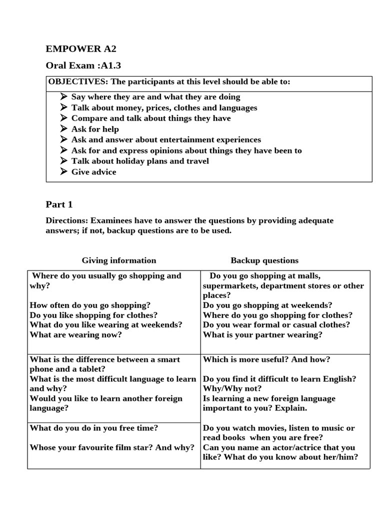 A1.3 EMPOWER Oral Exam | PDF