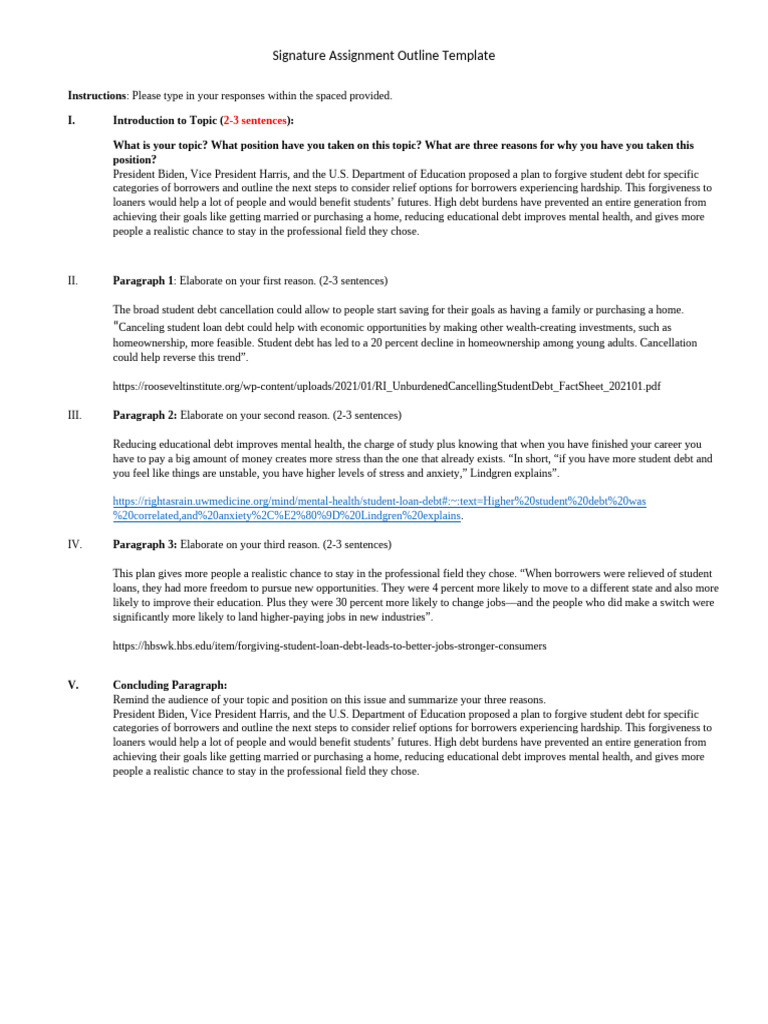 Signature Assignment Outline Template - Government | PDF