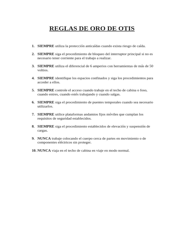 Reglas de Oro de Otis | PDF