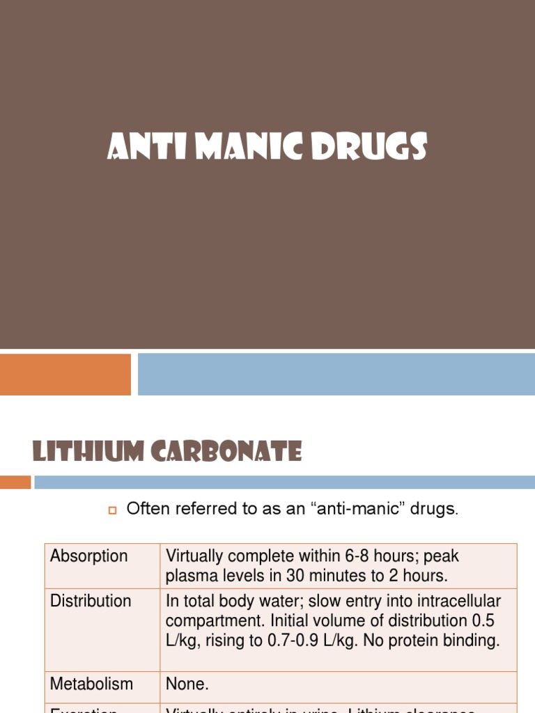 Antimanic Drug Overview and Classification | PDF | Pharmacokinetics ...