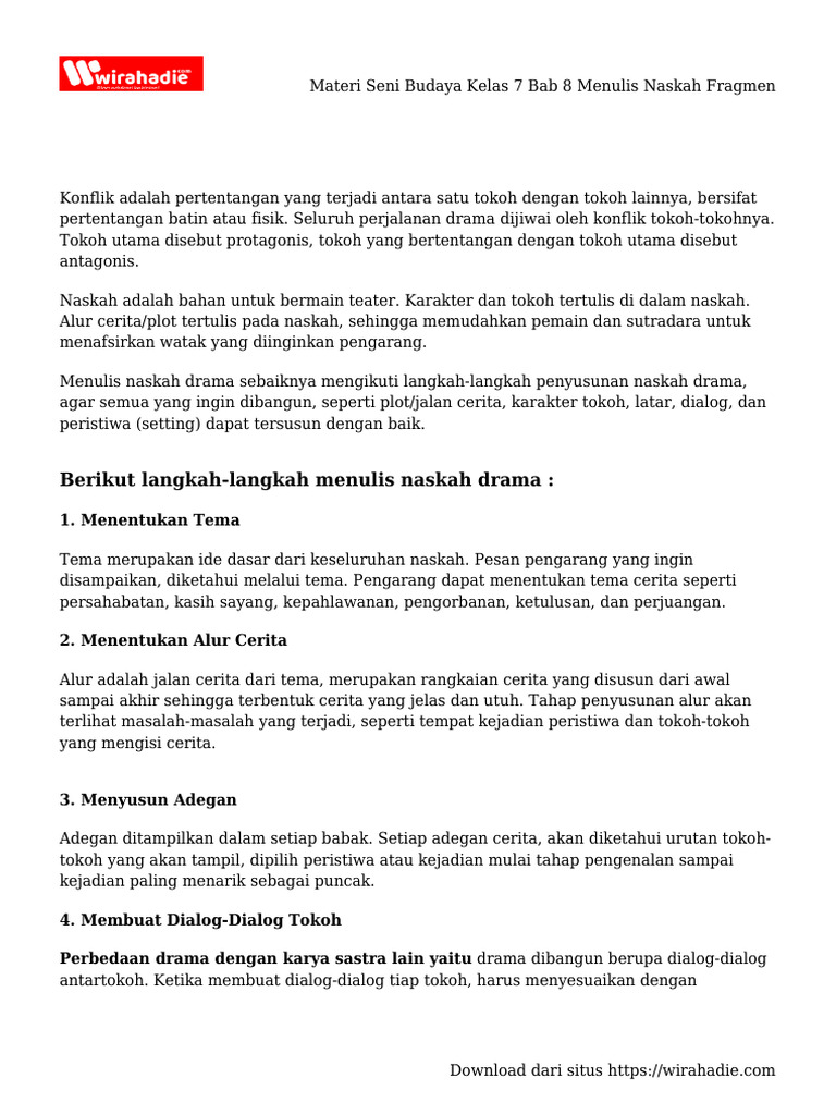 Materi Seni Budaya Kelas 7 Bab 8 Menulis Naskah Fragmen | PDF