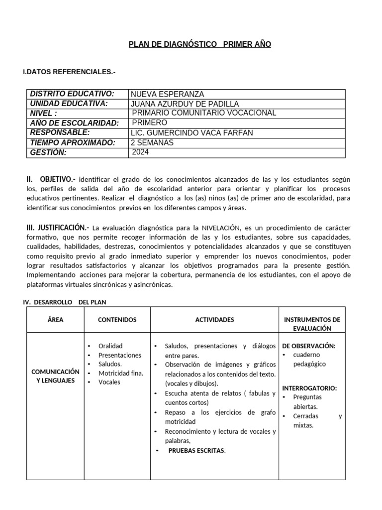 1º Plan Diagnostico Luchito 2023 | PDF