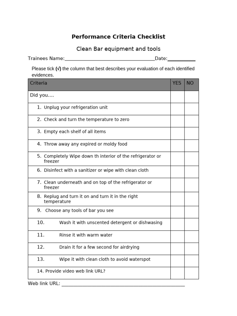 Performance Criteria Checklist | PDF