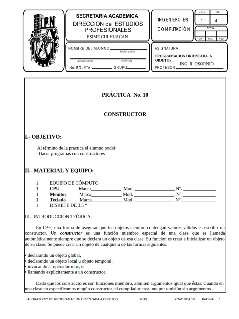 C++ Constructores Práctica 10 | PDF | Computer Programming