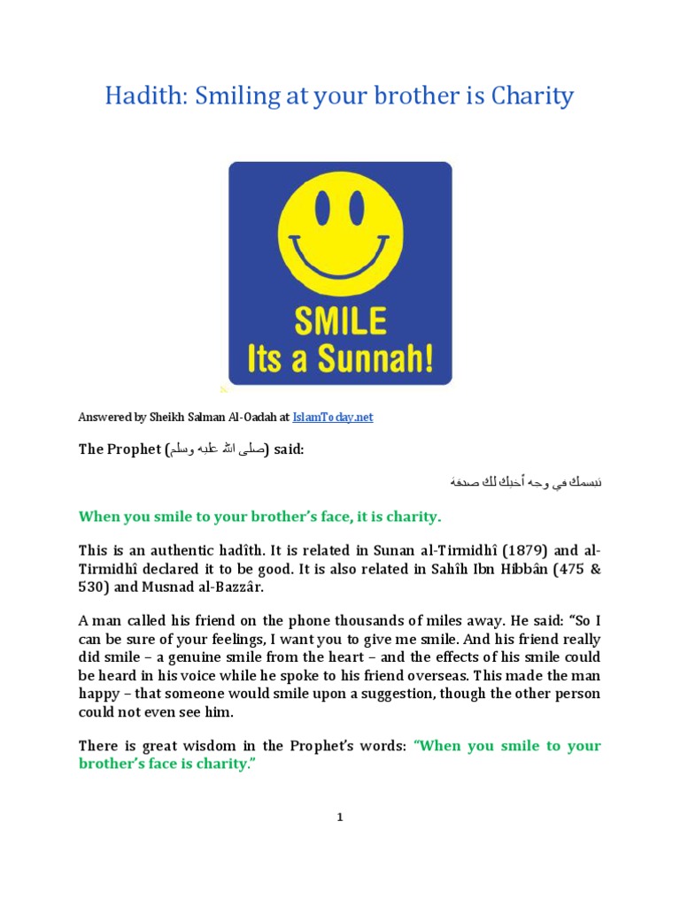 Hadith Smile It Is Sunna | PDF | Hadith | Prophets And Messengers In Islam