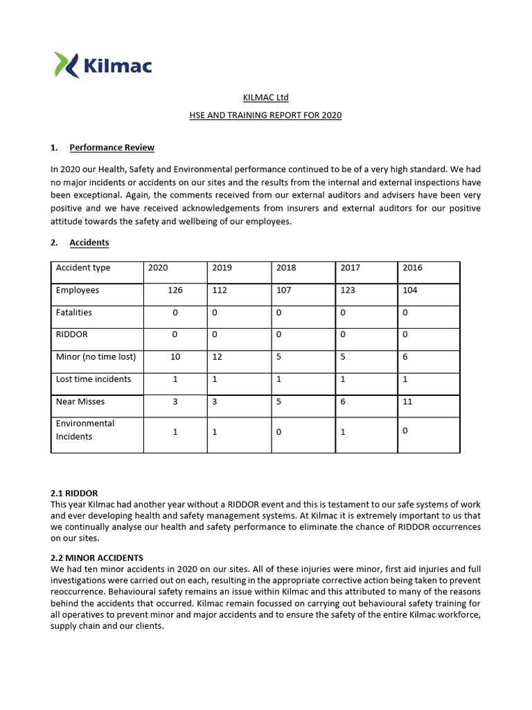 HSEQ Training Report - For Year 2020 | PDF | Occupational Safety And ...