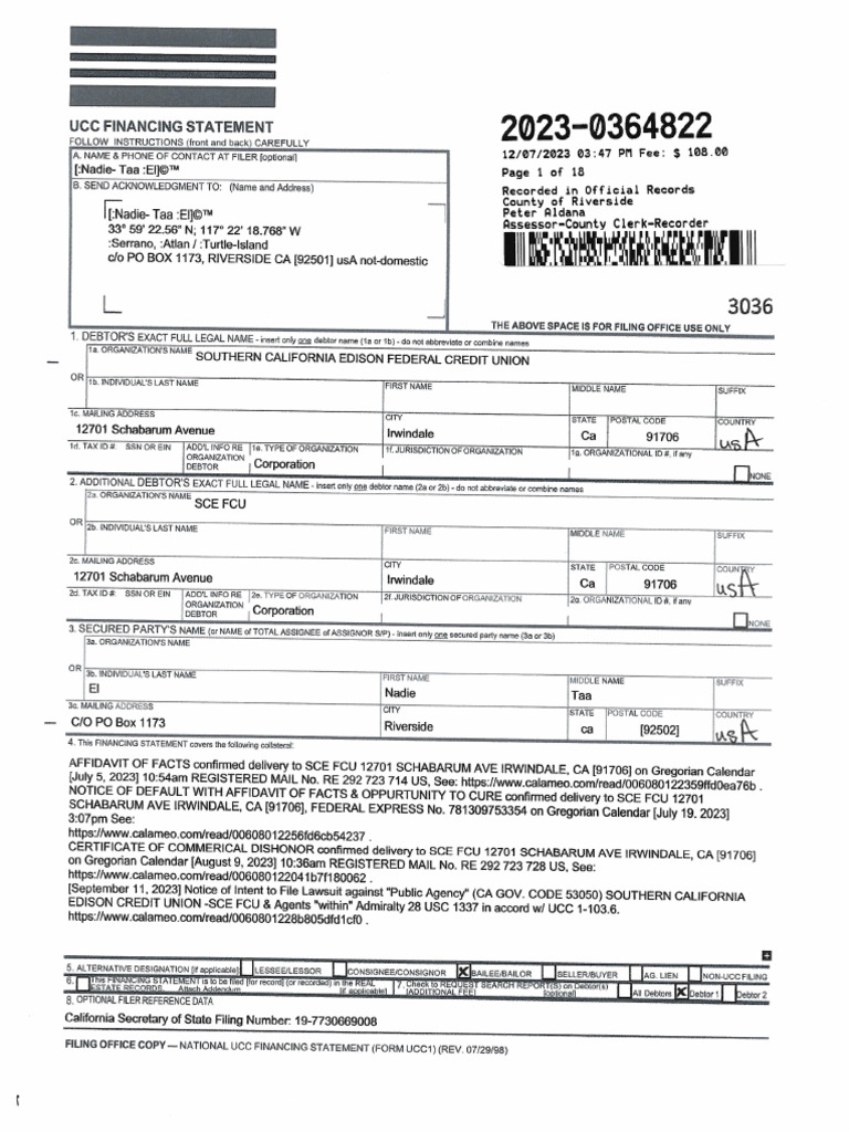 Sce Fcu Lien (12-07-2023) To Be Amended As Rize Credit Union - Evidence ...