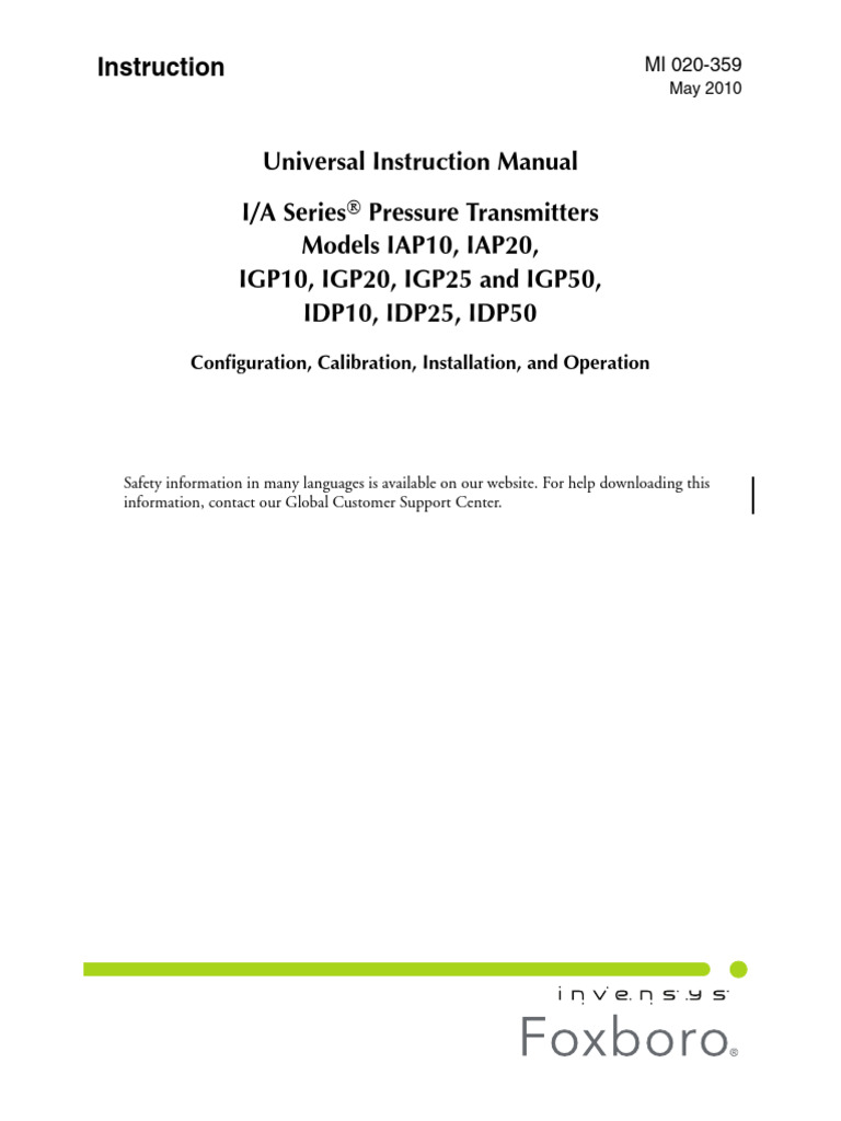 UNIVERSAL INSTRUCTION MANUAL Foxboro MAY 2010 | PDF