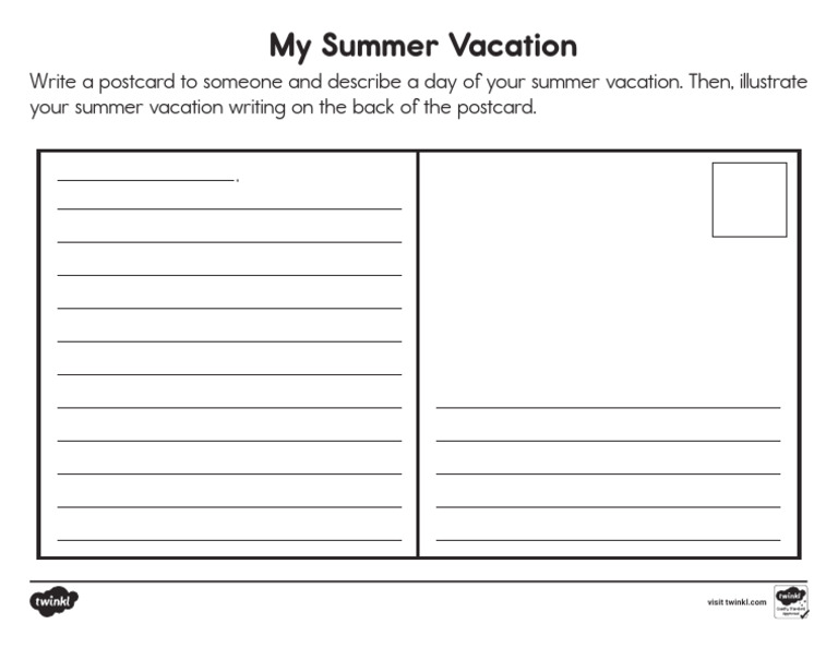 My Summer Vacation Postcard Writing Prompt Activity Ver 1 | PDF