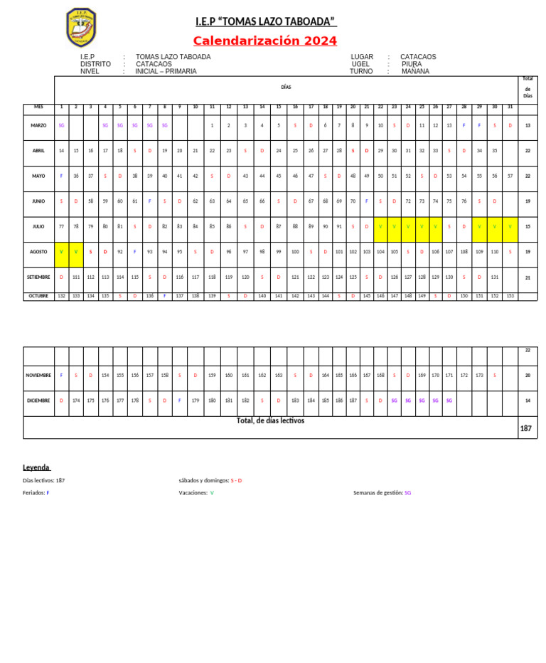 Calendarización 2024 | PDF