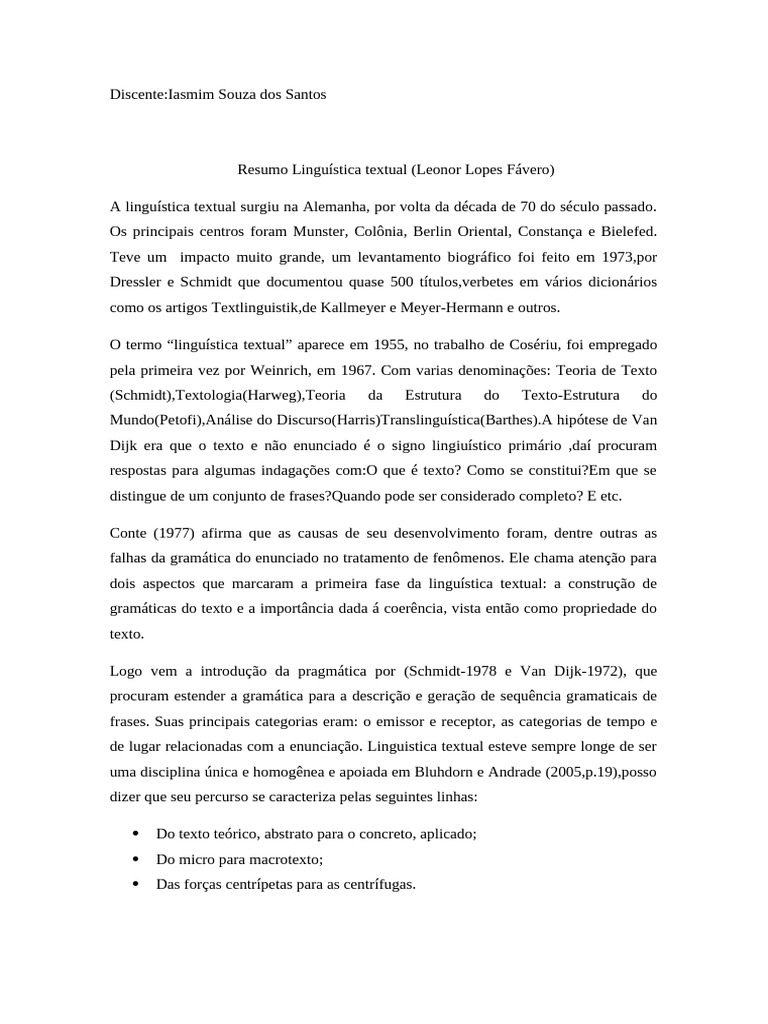 Resumo Do Texto Linguistica Textual Leonor Lopes | PDF