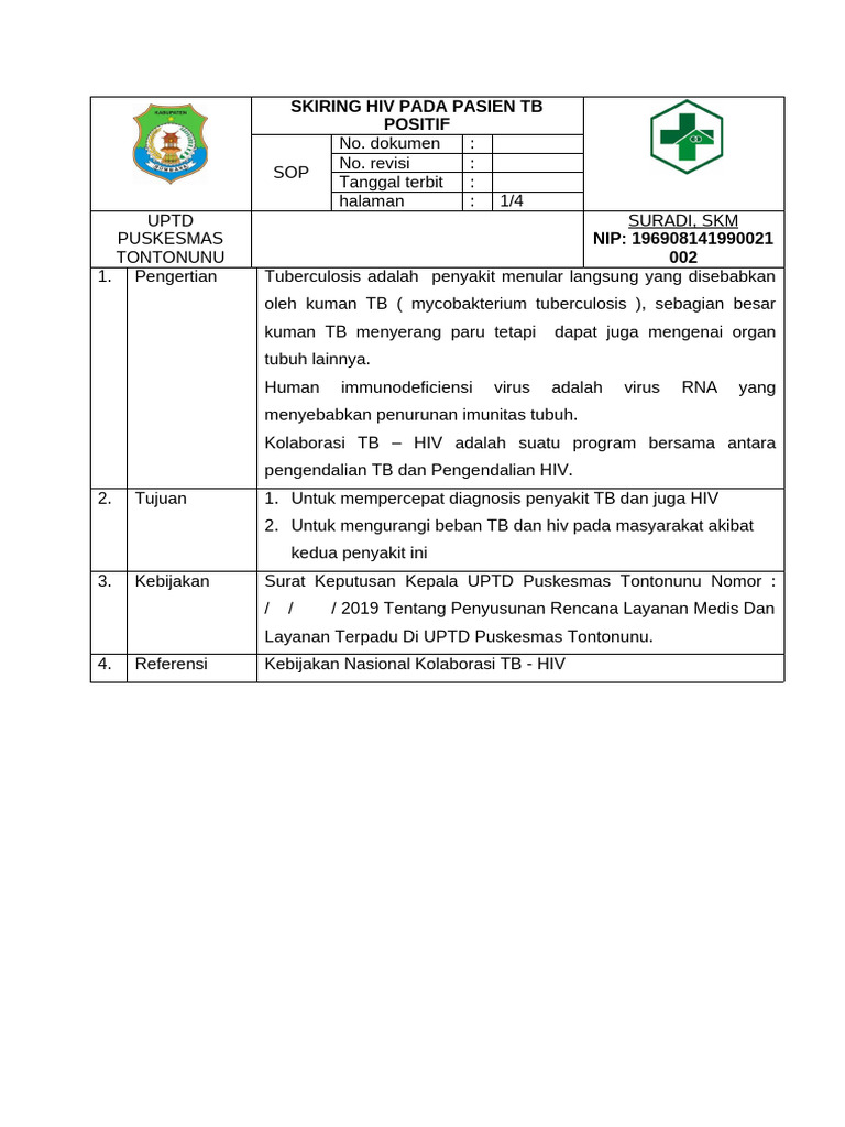 Sop SKIRING HIV PADA PASIEN TB POSITIF | PDF