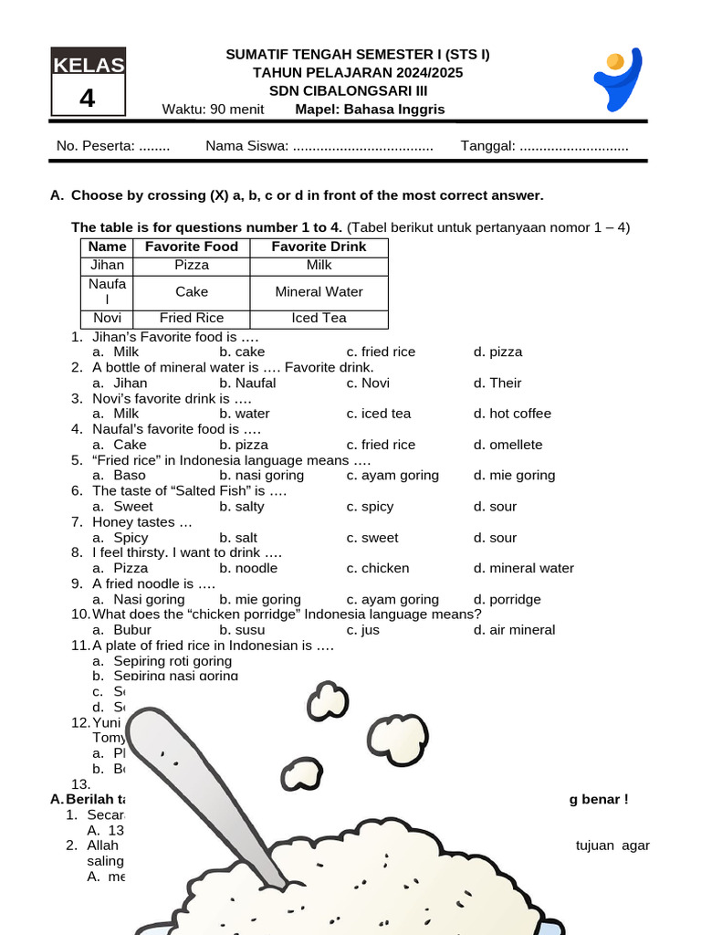 Soal STS BHS Inggris KLS 4 | PDF