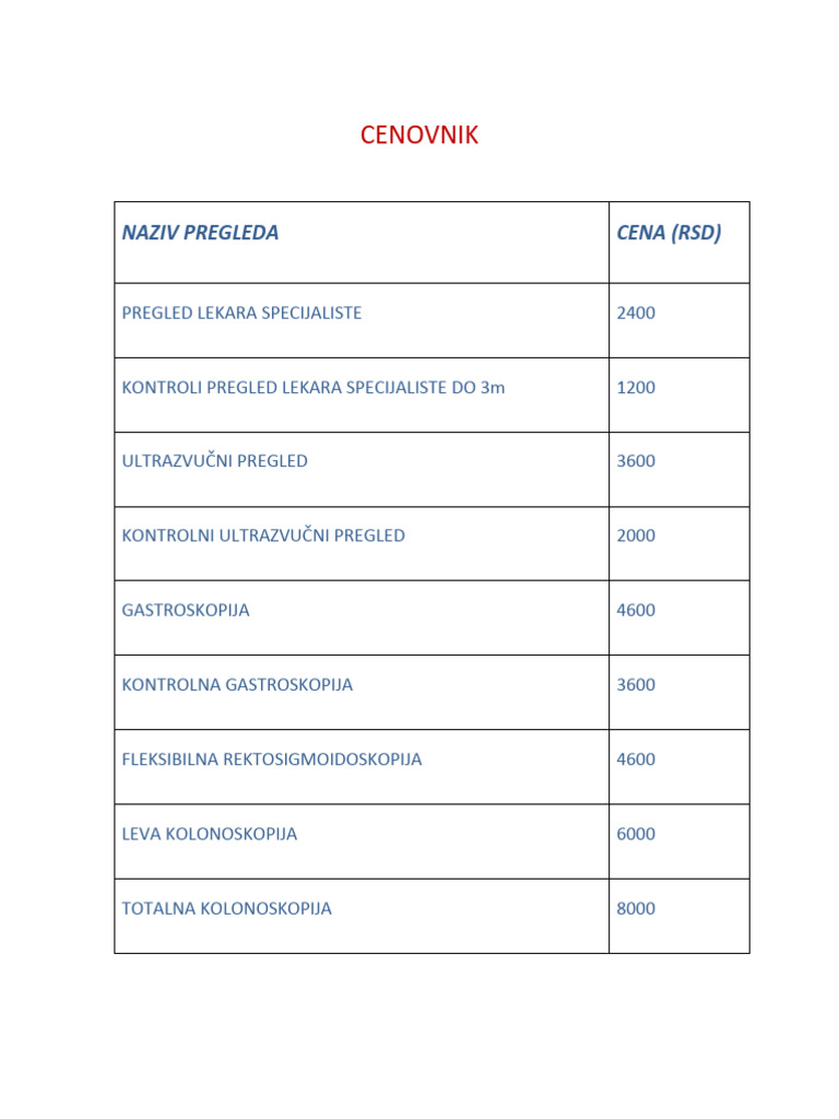 Cenovnik DrMircic | PDF