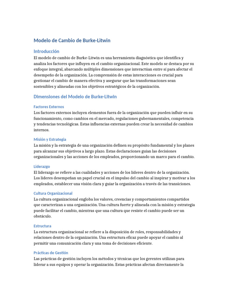 Modelo de Cambio de Burke-Litwin | PDF | Liderazgo | Business