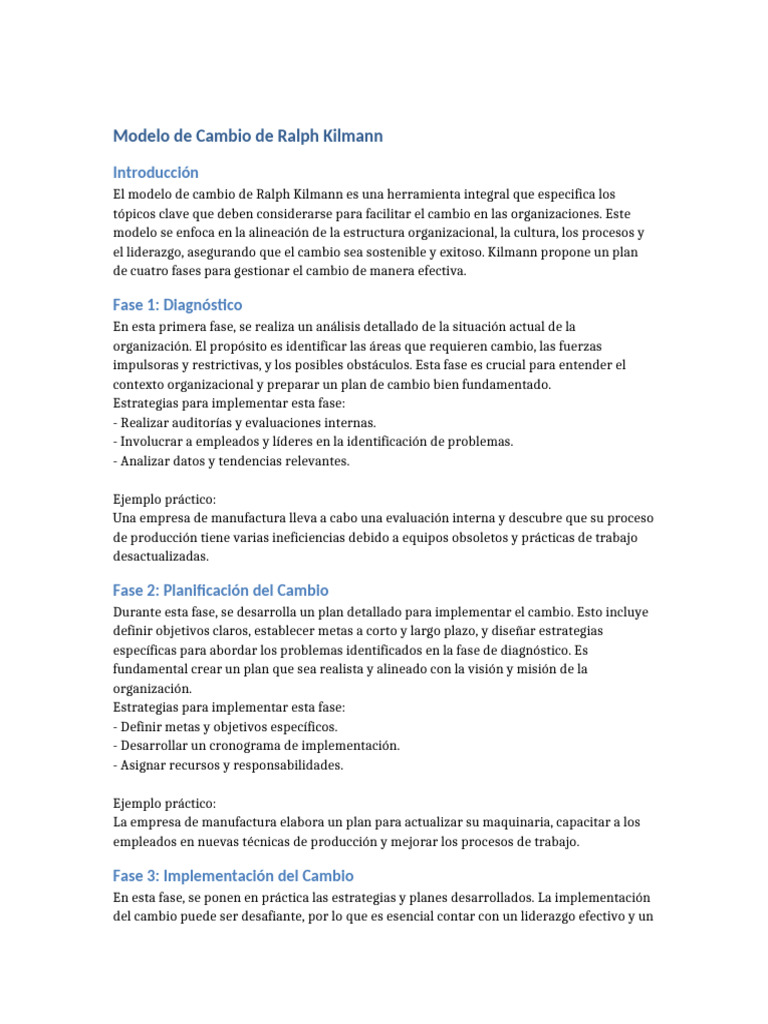 Modelo de Cambio de Ralph Kilmann | PDF