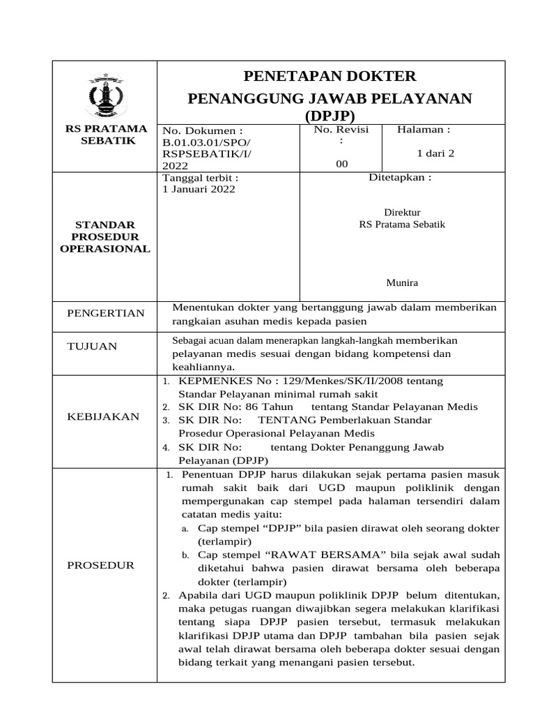 SPO Penetapan DPJP | PDF